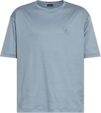 Giorgio Armani Homme, Tops, Bleu, Taille: M T-shirt Logo Brod&eacute;