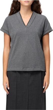 Brunello Cucinelli Femme, Tops, Gris, Taille: 38 FR Haut d&eacute;contract&eacute; &agrave; col en V