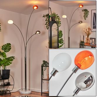 HOFSTEIN Stehleuchte Nikkala, Stehlampe aus Metall in Wei&szlig;/Chrom/Schwarz/Orange mit Marmorfu&szlig;, verstellbare Leuchte im Vintage-Design, Schalter am Geh&auml;use, E14