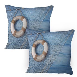 Abakuhaus Boje Kissenbezug Packung mit 2, Leben Boje auf sch&auml;bigem Planken Natur Antike Aussicht Tourismus Thema, Dekorativer Standard Gedruckter Kissenbezug, 8