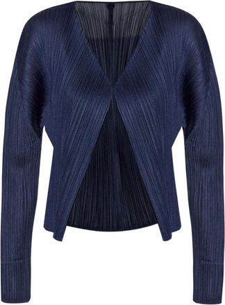 Pleats Please Issey Miyake cardigan pliss&eacute; - Bleu