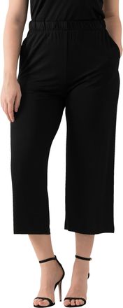 Ulla Popken Damen Slinky-Culotte, wadenlang, weites Bein, Elastikbund, schwarz, 54/56