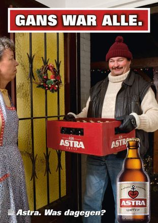 Astra Bier Werbung/Reklame Plakat DIN A1 59,4 x 84,1cm Gans war alle, kultiges Poster aus St. Pauli