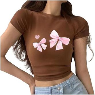 Generic Demi-chemises d&eacute;t&eacute; pour femmes 2025 minceur sortant t-shirts courts amples d&eacute;contract&eacute;s &agrave; manches courtes coupe ample tendance t-shirt graphique migno