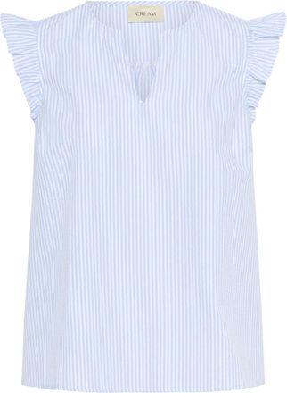 Cream Femme, Blouses et Chemises, Bleu, Taille: 48 FR Chemisier sans Manches à Rayures avec Détails à Volants