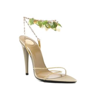 Saint Laurent Womens Strappy Point-Toe Sandals Green Goat Skin