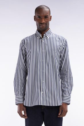 Eden Park Chemise &Agrave; Rayures B&acirc;tons En Coton Marine Coupe Droite