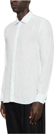 120% Lino Homme, Chemises, Bleu, Taille: L Classic Collar Shirt