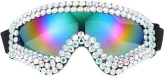 Garneck Lunettes de Soleil D&eacute;coratives pour Bijoux Style Steampunk Futuriste Effet Iris&eacute; Orn&eacute;es de Cristaux et Perles Accessoires Carnaval et F&ecirc;te Musicale po