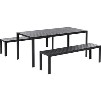Beliani Gartenm&ouml;bel Set Schwarz Kunstholz und Aluminium 8-Sitzer Rechteckig Outdoor Modern Terrasse M&ouml;bel Ausstattung