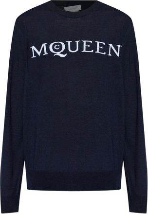Alexander McQueen pull &agrave; logo en maille intarsia - Bleu