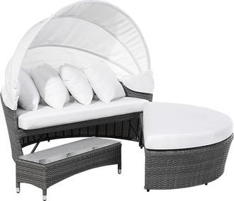 Beliani Moderner Rattankorb mit zusätzlichem Couchtisch grau Sylt Lux