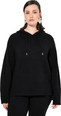 Ulla Popken Damen große Größen Übergrößen Plus Size Strick-Hoodie, Oversized, Kapuze, Langarm, Tasche schwarz 46+ 830966100-46+