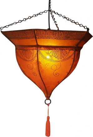 Guru Shop Henna Leder Deckenlampe/Deckenleuchte - Mali Orange, 34x41x41 cm