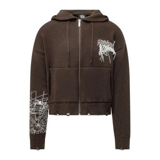 GCDS Gcds - SweaT-shirt &agrave; capuche zipp&eacute; en maille Webnet - Homme - Sweatshirts et sweats &agrave; capuche - Brun - Taille: M