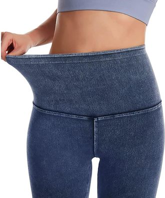 Onsoyours Damen Leggings Jeans-Look High Waist Jeggings Stretch Jeans Hose Blickdicht Einfarbig Yogahose Kompressions Fitnesshose f&uuml;r Gym Laufen Fitness F Dunke