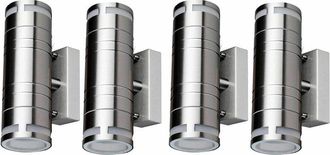 ETC Shop 4er Set Außen Leuchten Wand Lampen Edelstahl Up Down Strahler im Set inklusive led Leuchtmittel