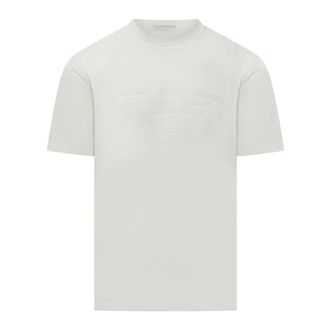 Emporio Armani Homme, Tops, Blanc, Taille: XL T-shirt en jersey avec logo ton sur ton en incrustation