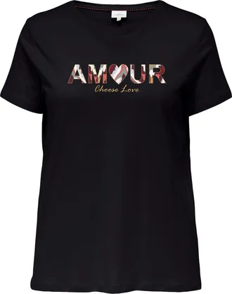 Only Carmakoma Kurzarmshirt ONLY CARMAKOMA CARBOOSTERY LIFE SS REG TEE JRS BS, Damen, Gr. M, schwarz print:mikasi, Jersey, Obermaterial: 100% Baumwolle, bedruckt, re