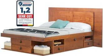 Memomad Bali, lit fonctionnel caramel et tête de lit plate - 140 x 190 cm