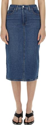 T Alexander Wang Denim Cotton-Blend Midi Skirt - Blue