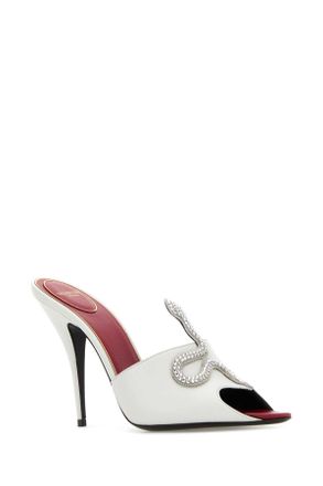 Valentino Garavani Womens Coeur Mule White Kid Leather Heels