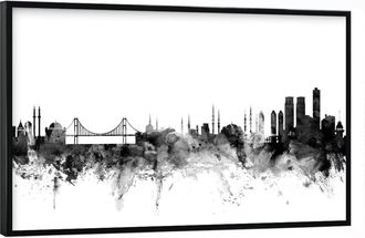 artboxONE Poster mit schwarzem Rahmen 90x60 cm Istanbul St&auml;dte Istanbul Turkey - Bild Watercolor bw City