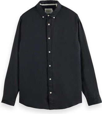 Scotch & Soda Mens CORE-Linen LS Button-DOWN Shirt, Black, Medium