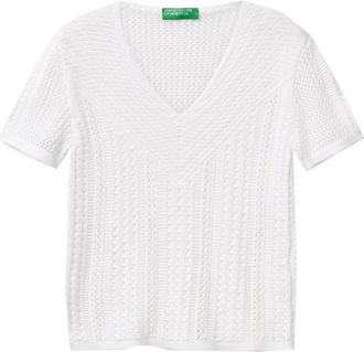 Benetton Damen Maglia Scollo V M/M 143cd402y T-Shirt, Weiß, Large