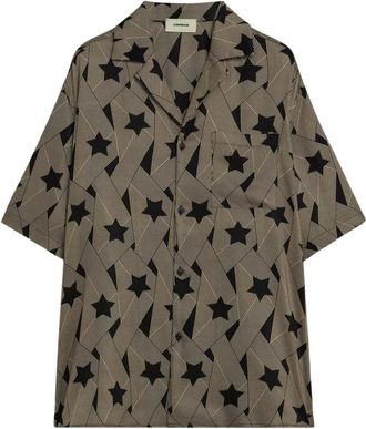 A Paper Kid Homme, Chemises, Gris, Taille: L Star Print Short Sleeve Shirt