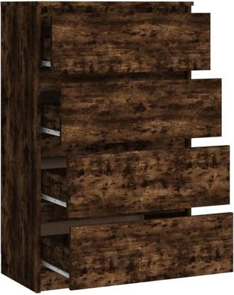 Les Tendances Commode haute 4 tiroirs en bois Agency - Fonctionnalit&eacute; &agrave; votre service-Marron fum&eacute;