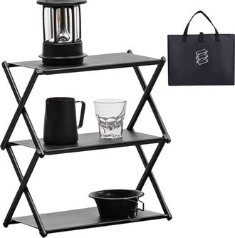 Generico Faltbare Regale, zusammenklappbares Aufbewahrungsregal f&uuml;r Camping, platzsparendes, stabiles Metall, z