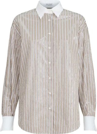 Brunello Cucinelli Femme, Blouses et Chemises, Multicolore, Taille: 36 FR Stripes Collared Cotton Shirt