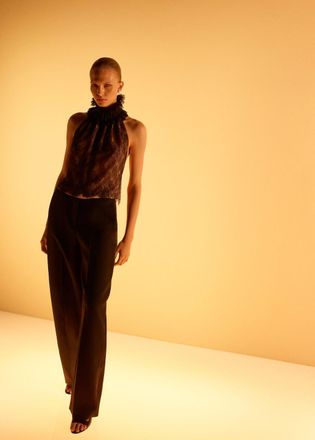 Mango Spitzen-Top mit Gorguera-Kragen schwarz - Damen - S - MANGO