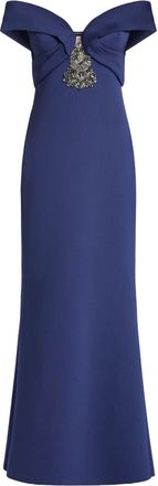 Badgley Mischka robe longue &agrave; &eacute;paules d&eacute;nud&eacute;es - Bleu