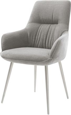 DELIFE Polsterstuhl Zelia-Flex mit Armlehnen 4-Fu&szlig; konisch Edelstahl Strukturstoff Soft Grau Taschenfederkern