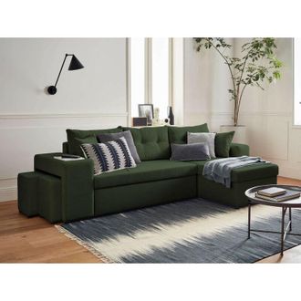 Best Mobilier Bestmobilier - California - canap&eacute; dangle r&eacute;versible convertible - avec coffre, tablette et poufs - en velours c&ocirc;tel&eacute; - 4 places