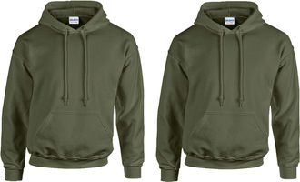 Gildan Herren Kapuzenpullover Adult 50/50. Hooded Sweat/18500, Einfarbig (XXL, 2er Military + 1x HL Kauf Notizblock)