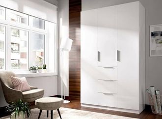Dmora Armoire Falterona, Portemanteau pour Chambre, Armoire avec 3 Portes battantes et 3 tiroirs, 135x52h204 cm, Blanc