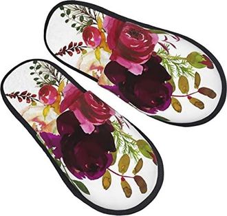 Generic Chaussures De Maison Fleur De Roses Bordeaux Jumusi Boho Chauds Pantoufles Pour Femme Et Homme Shoes Camping Fuzzy Pantoufles Pour Spa H&ocirc;tels L