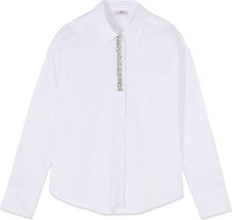Oltre Femme, Blouses et Chemises, Blanc, Taille: 40 FR Chemise en popeline avec broderie de bijoux