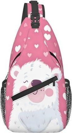 Generic Sacoche Homme Bandouliere Ours blanc dr&ocirc;le Durable Sac Bandouli&egrave;re R&eacute;glable Sling Sac &agrave; Dos pour &eacute;cole Cyclisme Randonn&eacute;e