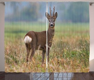 Abakuhaus Jagd Rustikaler Gardine, Wildtiere, Schlafzimmer Kräuselband Vorhang mit Schlaufen und Haken, 280 x 225 cm, Mehrfarbig