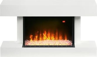 HOMCOM Elektrokamin, Wandkamin mit Heizung 2000 W, LED 3D-Flammeneffekt, Kristalle, in 11 Farben mit 3 Helligkeitsstufen, Elektrischer Kamin mit Fernbedienun