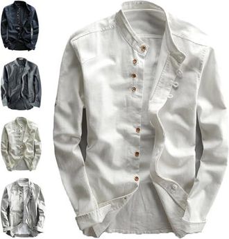 Generic Soulona Chemise de style japonais pour homme en lin doux de qualit&eacute; sup&eacute;rieure, chemises &agrave; boutons &agrave; manches longues pour homme, blanc, M