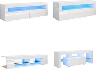 Sonni Sonni - tv Board Wei&szlig; mit led Beleuchtung tv Schrank Hochglanz Lowboard 130 x 35 x 45 cm mit Klappt&uuml;r, Glasb&ouml;den