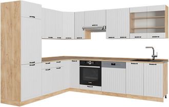 Vicco Eckküche Fame-Line, Weiß Landhaus, 287 x 60 cm, AP Eiche