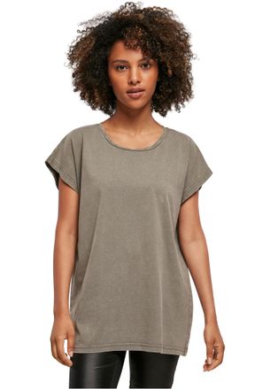 Build Your Brand Damen T-Shirt Ladies Acid Washed Extended Shoulder Tee, Farbe darkkhaki, Gr&ouml;&szlig;e L