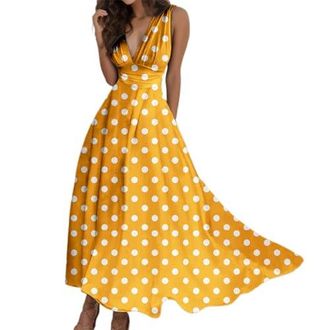 Generic Robe d&eacute;t&eacute; sans manches &agrave; col en V avec poche pour femme - Robe d&eacute;t&eacute; midi &eacute;vas&eacute;e - Robe d&eacute;t&eacute; boh&egrave;me pour les vacances de plage - Robe ample pour les va