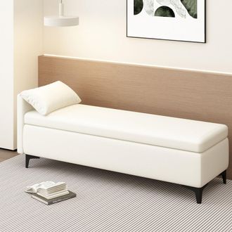 Generic Fußbank Aus Kunstleder Mit Stauraum, Ottomane, Lange Schuhwechselbank for Schlafzimmer, Wohnzimmer, Eingangsbereich(White,100 * 40 * 40cm)